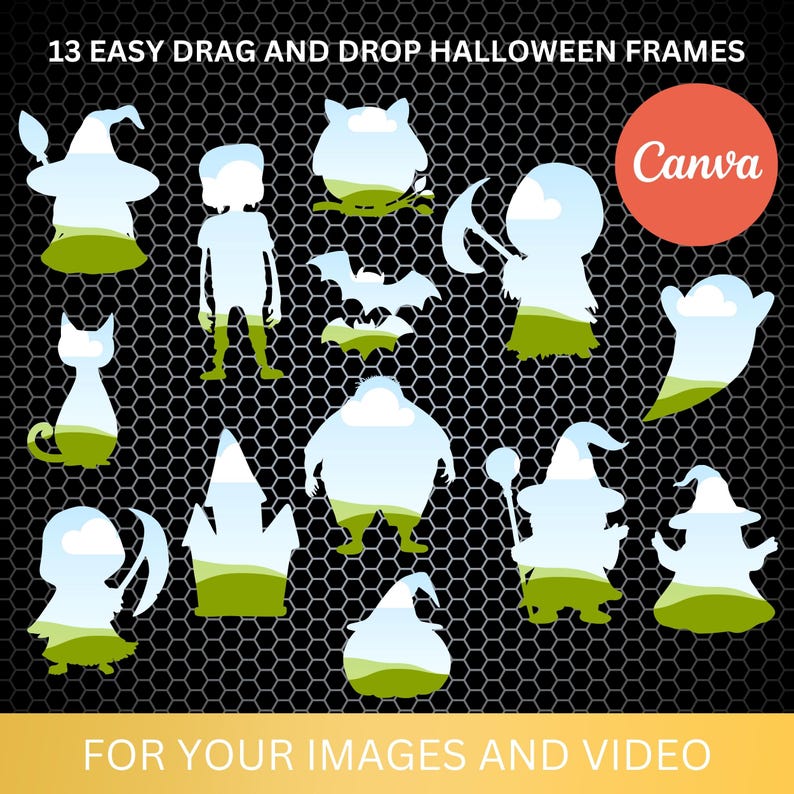 Spooky Halloween Frames Canva Bundle, Drag and Drop Editable Photo ...