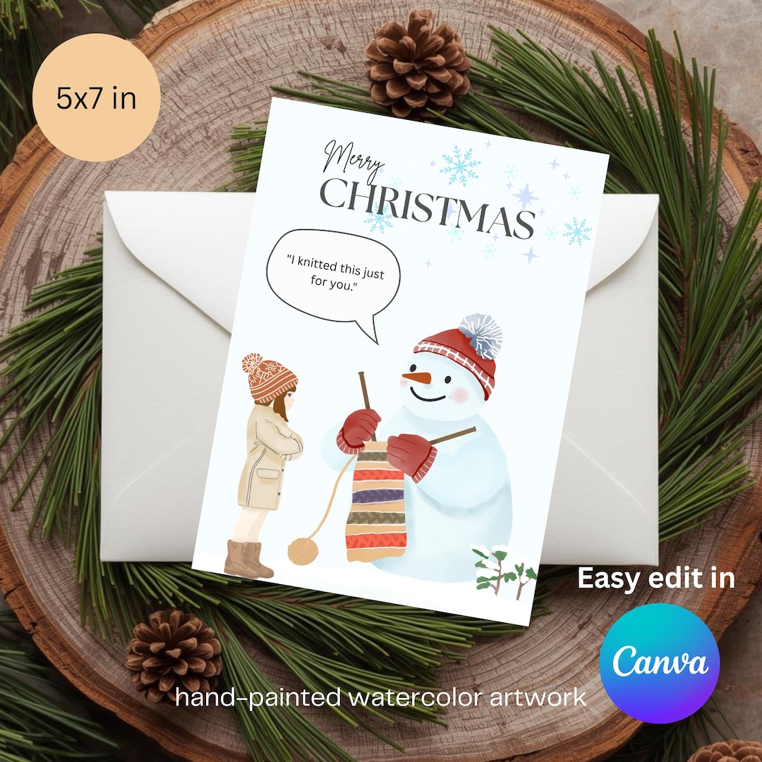 Editable Cute Snowman and Little Girl Christmas Card, A Friendly ...