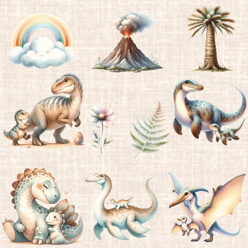 Watercolor Cute Dinosaurs Clipart,20 High Quality Pngs,collection of ...