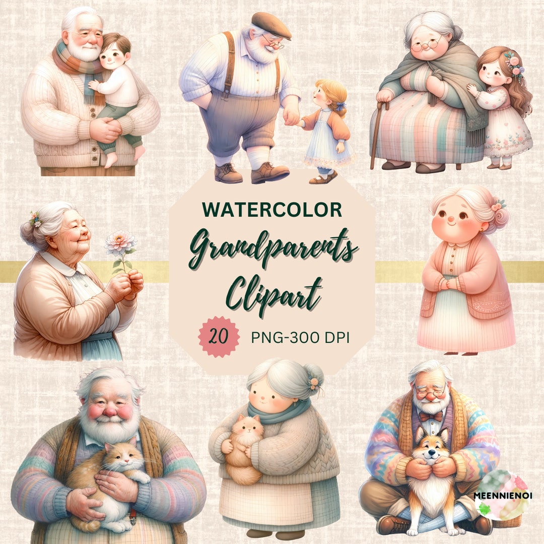 Watercolor Grandparents Clipart,20 High Quality Pngs,grandparents ...