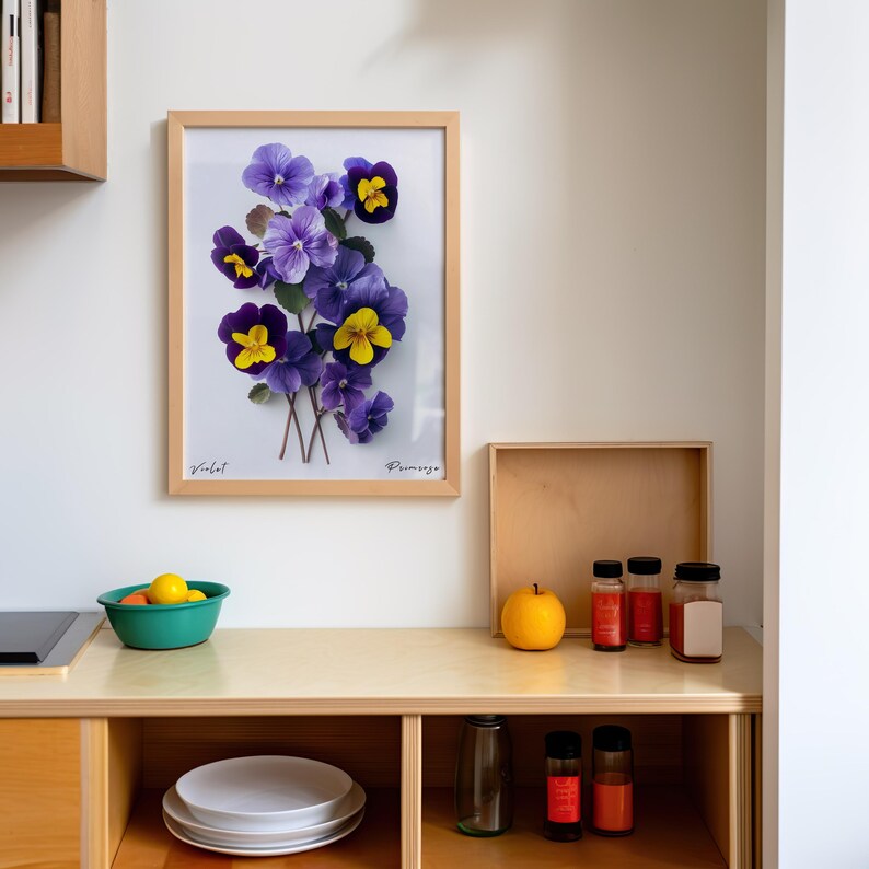 Personalized February Birth Flower Violet & Primrose Wall Art, Black ...