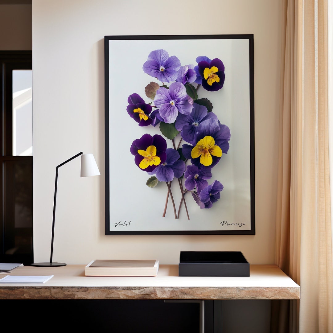 Personalized February Birth Flower Violet & Primrose Wall Art, Black ...
