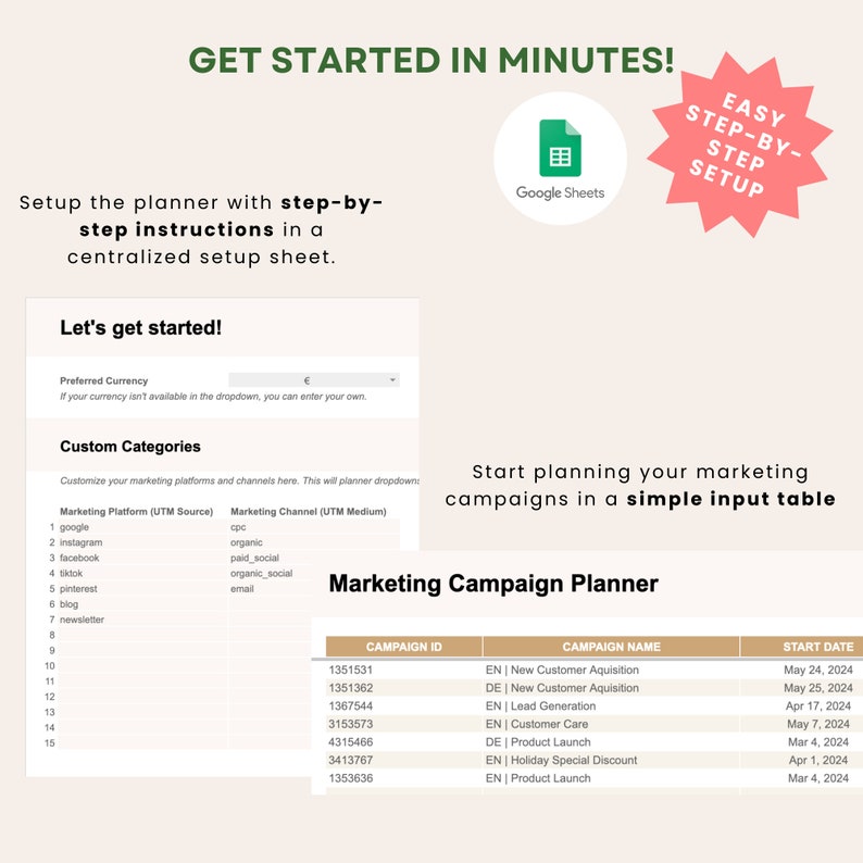 Marketing Campaign Planner With Campaign Dashboard - Google Sheets Template for Tracking ...