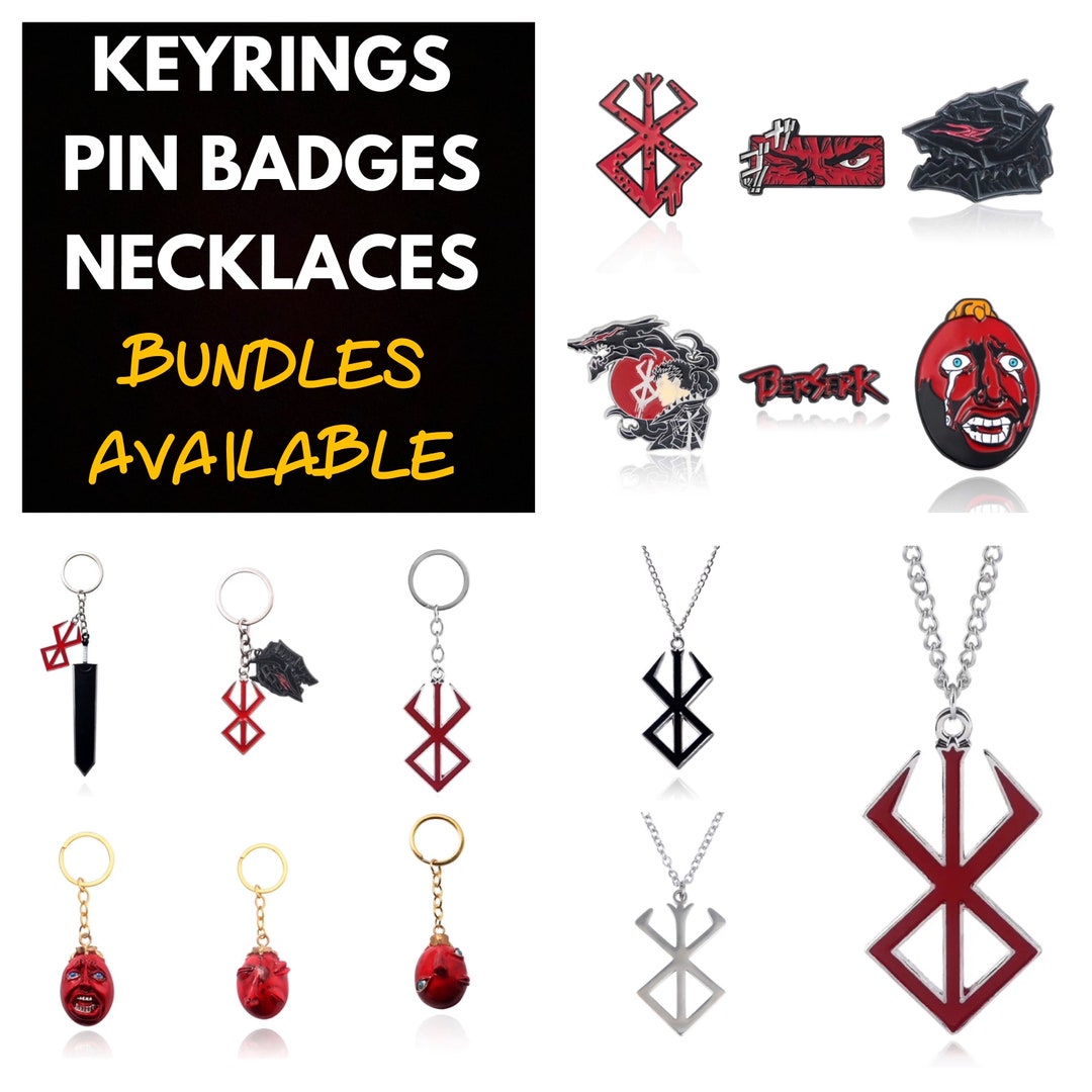 Beserk Necklace, Keyring, Pin Badge BUNDLE Anime Guts Griffith God Hand ...