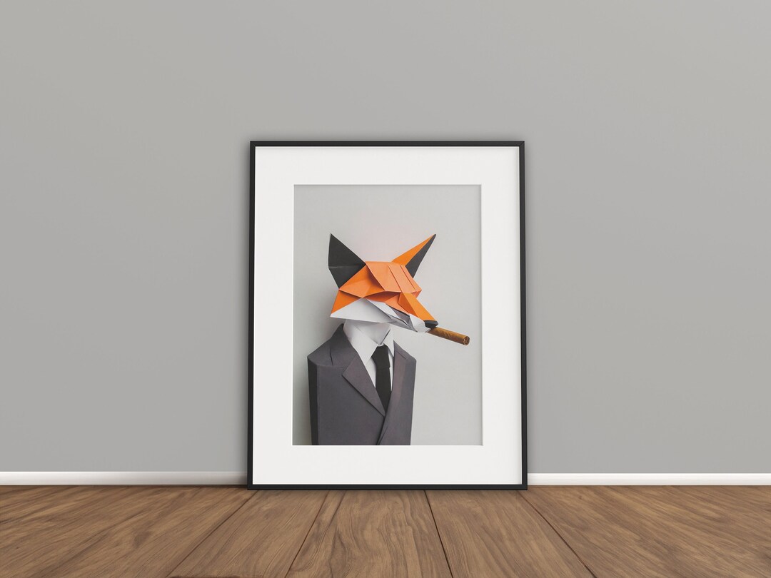 Origami Fox Smoking a Cigar, Elegant Animal Artwork, Geometric Design ...