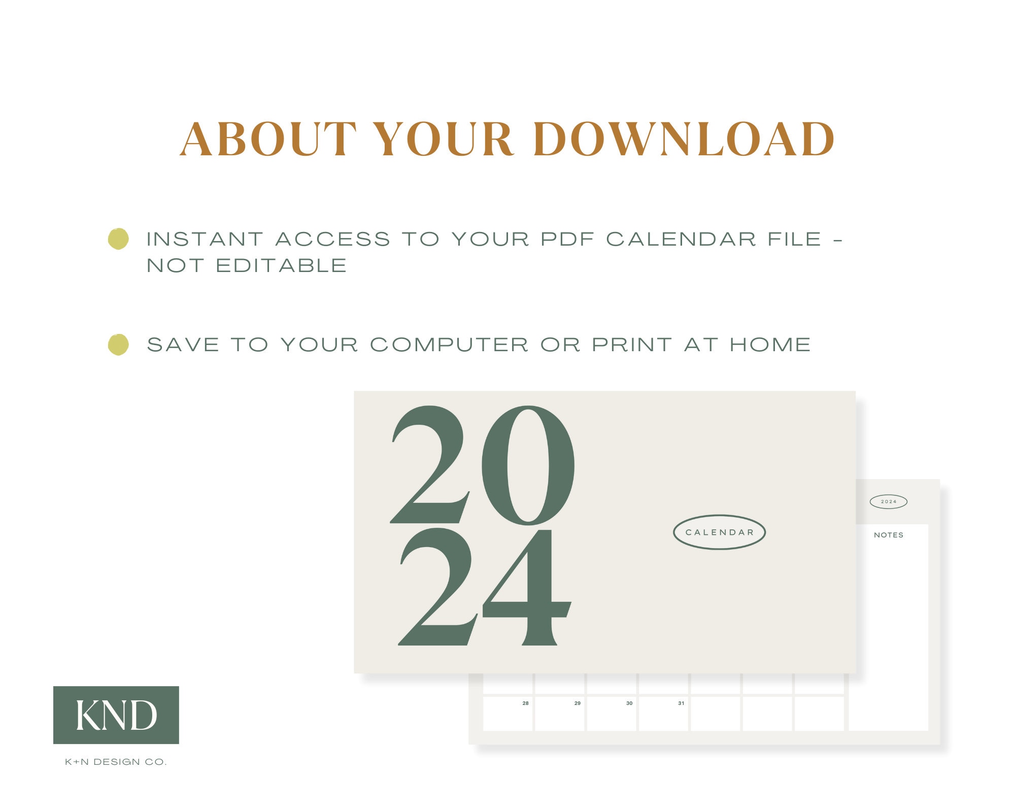 2024 Printable Monthly Calendar Instant Digital PDF Download - Etsy