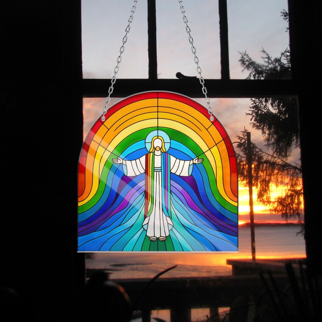 Jesus LGBTQ Rainbow Pride Acrylic Window Hanging, Rainbow Jesus ...