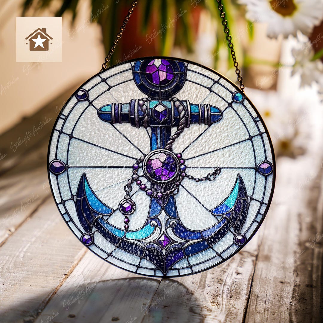 Anchor Stained GLASS Suncatcher, Anchor Sun Catcher Ornament, Christmas ...