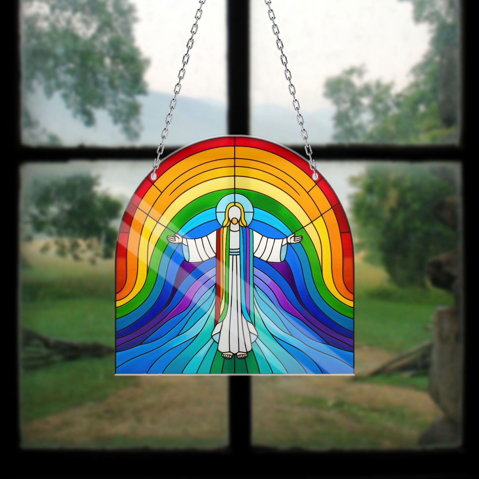 Jesus LGBTQ Rainbow Pride Acrylic Window Hanging, Rainbow Jesus ...