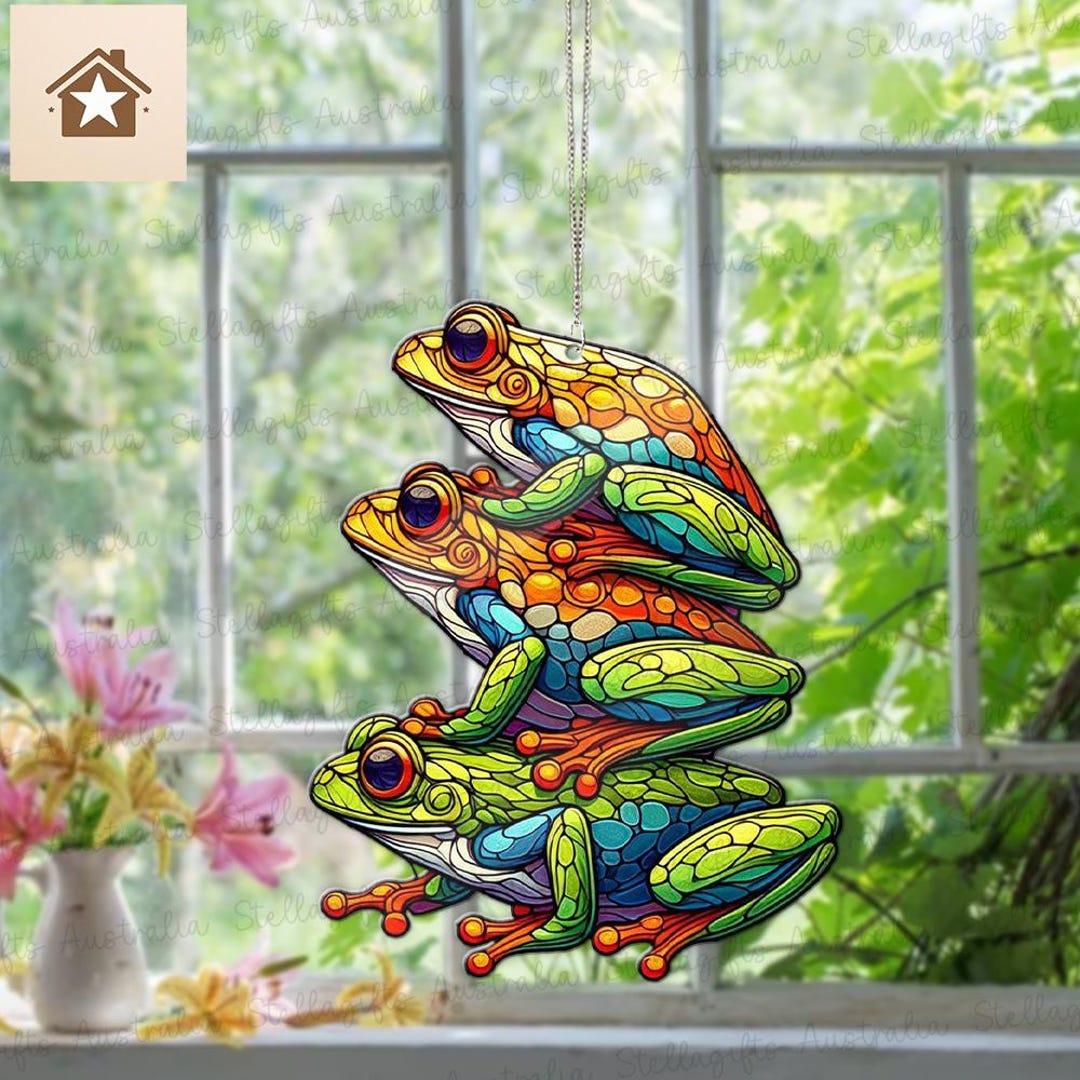 Three Frogs Stacked Acrylic Window Hanging Frog Decoration, Gift for ...