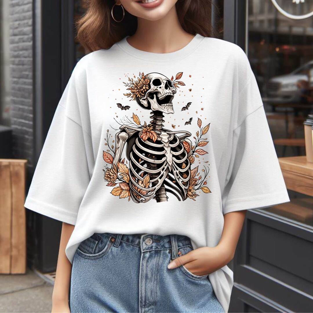Autumn Skeleton Skull Png, Halloween Digital, Autumn Leaves Graphic ...
