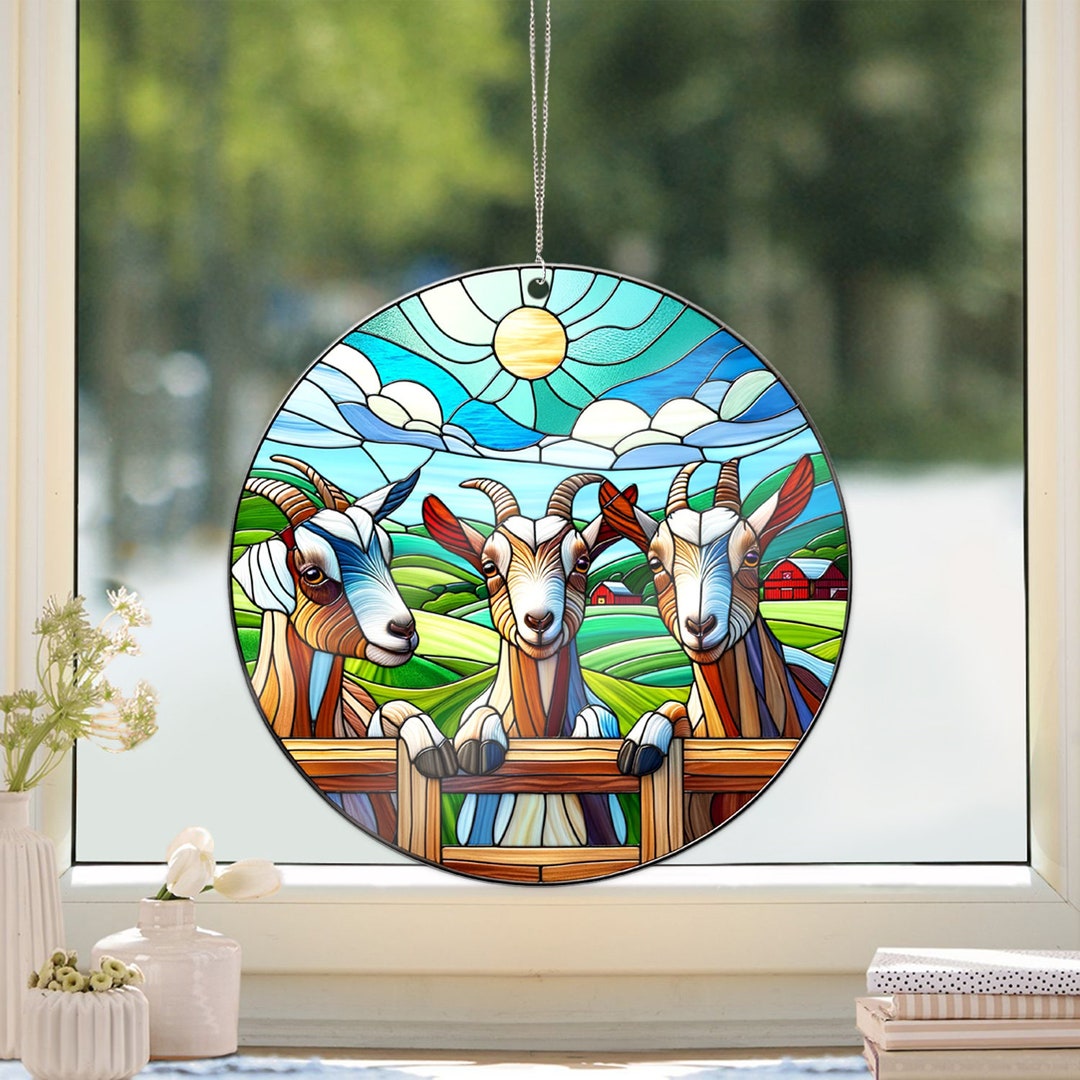 Funny 3 Goats Peeking Acrylic Window Hanging, Goat Decoration, Goat ...