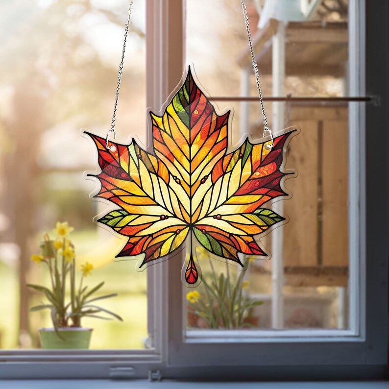Autumn Leaf Acrylic Window Hanging, Fall Sign, Farmhouse Decor, Fall ...