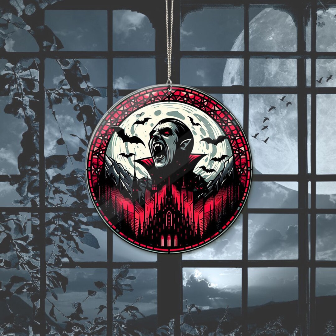 Dracula Vampire Halloween Acrylic Window Hanging, Dracula Decoration ...