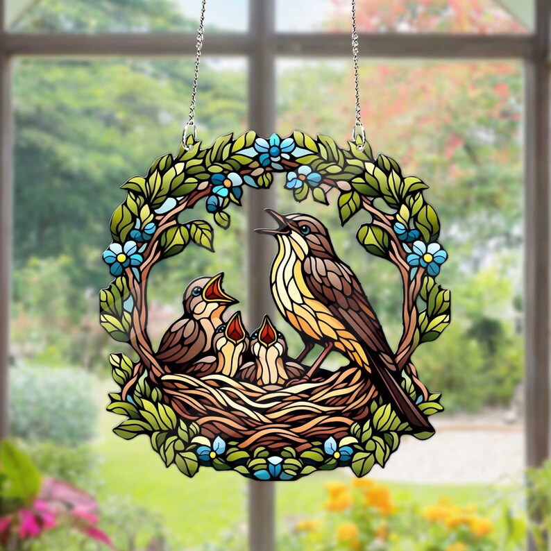 Bird Nest Acrylic Window Hanging, Bird Nerds Gift, Birds Decoration ...