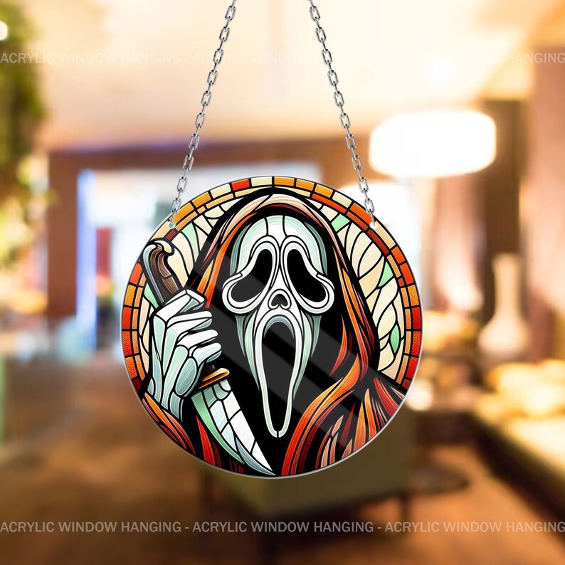 Ghostface Acrylic Window Hanging, Horror Character Ghost Face Acrylic ...