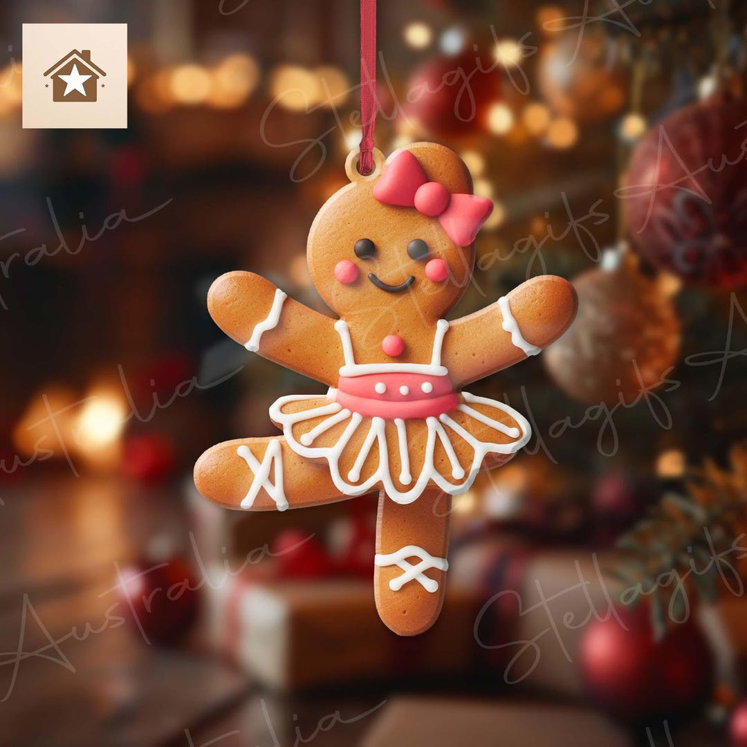 Gingerbread Ballet Pose Christmas Ornament, Flat 2D Ballet Ornament ...