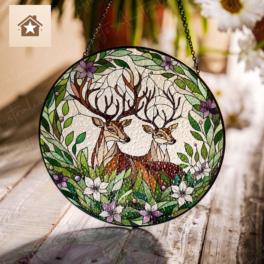 Couple Deer Catcher Glass Suncatcher Handmade Deer Ornament, Forest ...