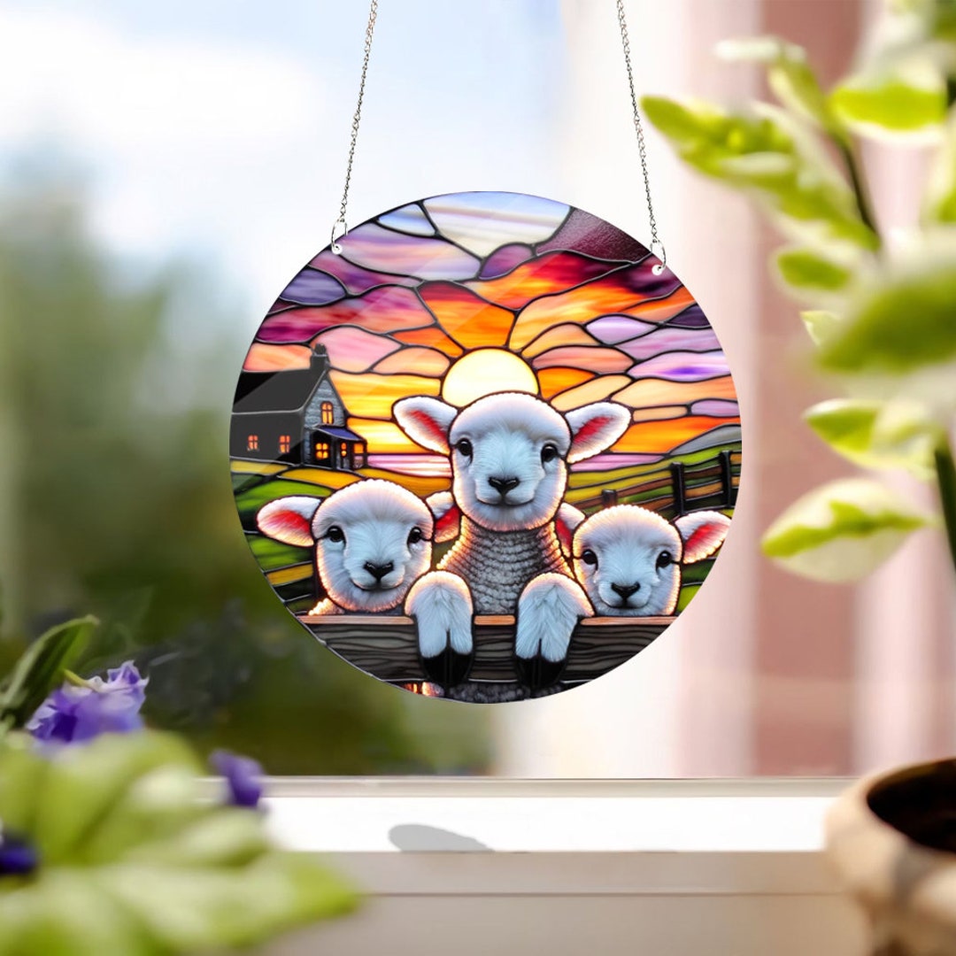 Funny 3 Lambs Peeking Acrylic Window Hanging, Lamb Decoration, Baby ...
