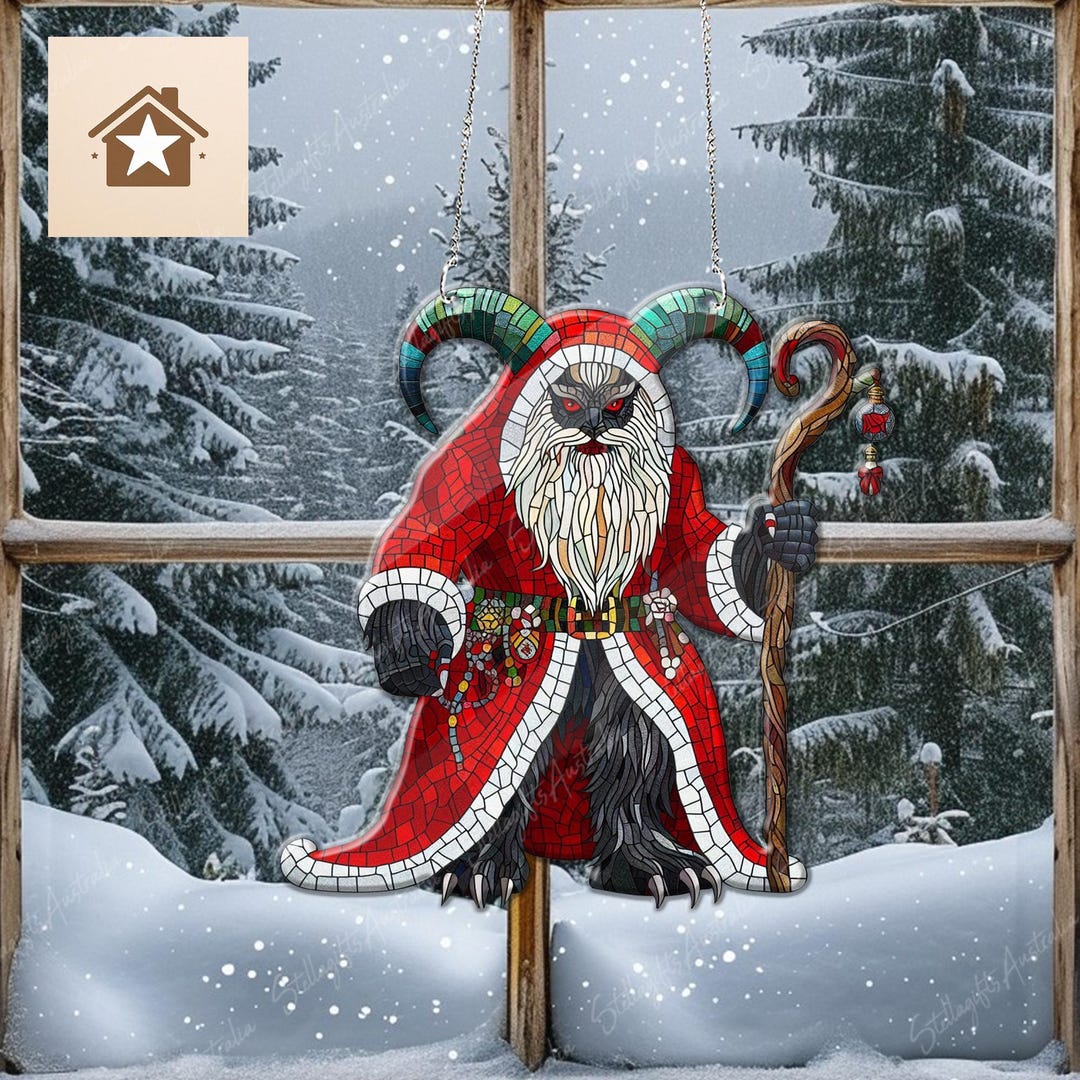 Krampus Costume Santa Claus Acrylic Window Hanging, Gothic Horror ...