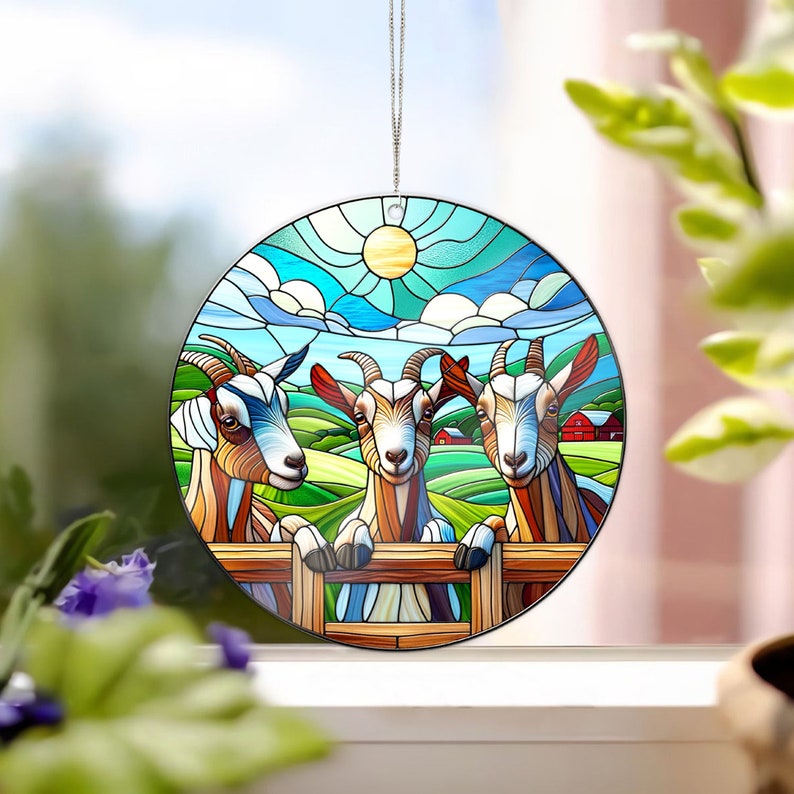 Funny 3 Goats Peeking Acrylic Window Hanging, Goat Decoration, Goat ...