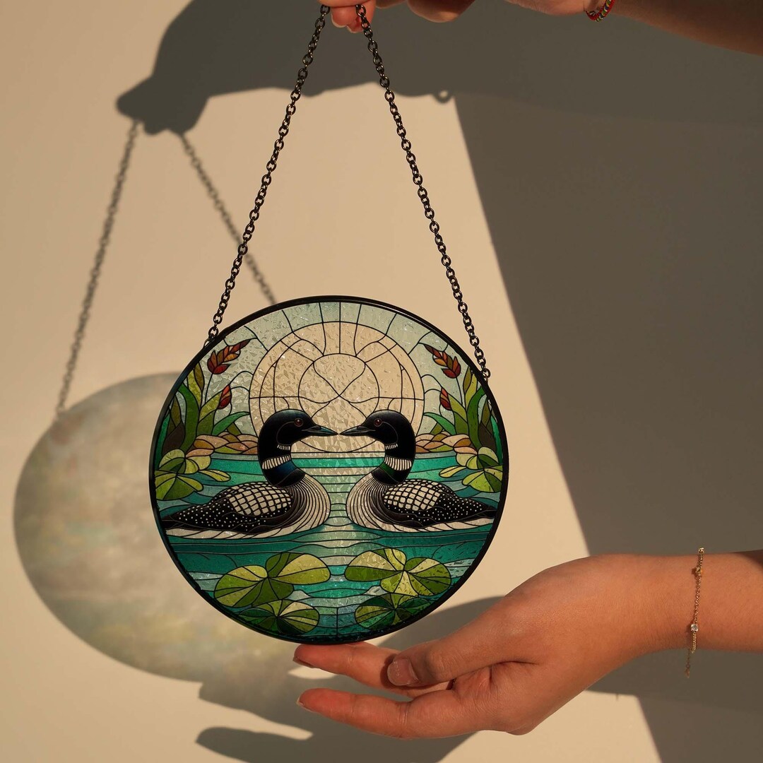 GLASS Loon Bird Couple on the Lake Hanging, Bird Lover Gift, Bird Glass ...