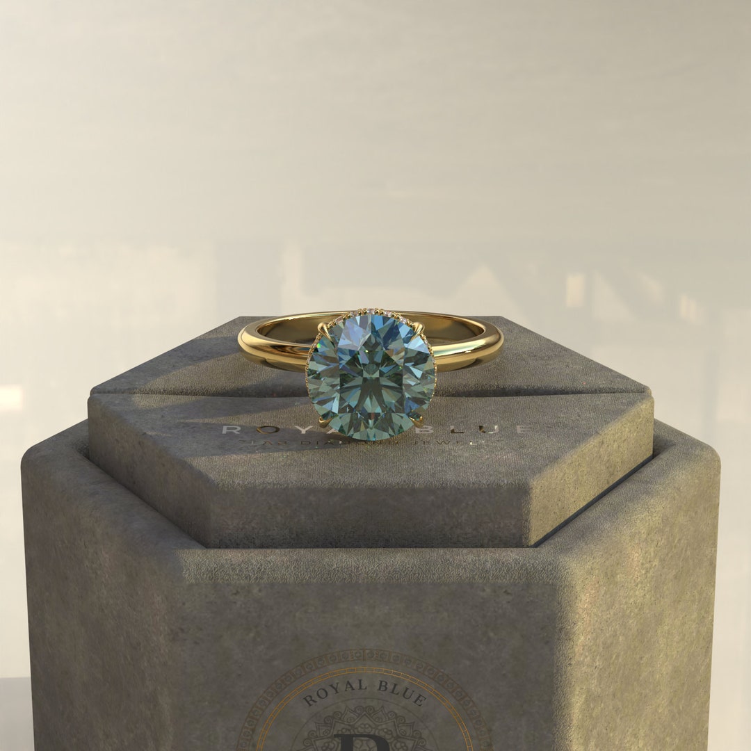 2 Carat Ocean Blue Gem Stone Diamond Ring - Art Deco Wedding Ring - 14K ...