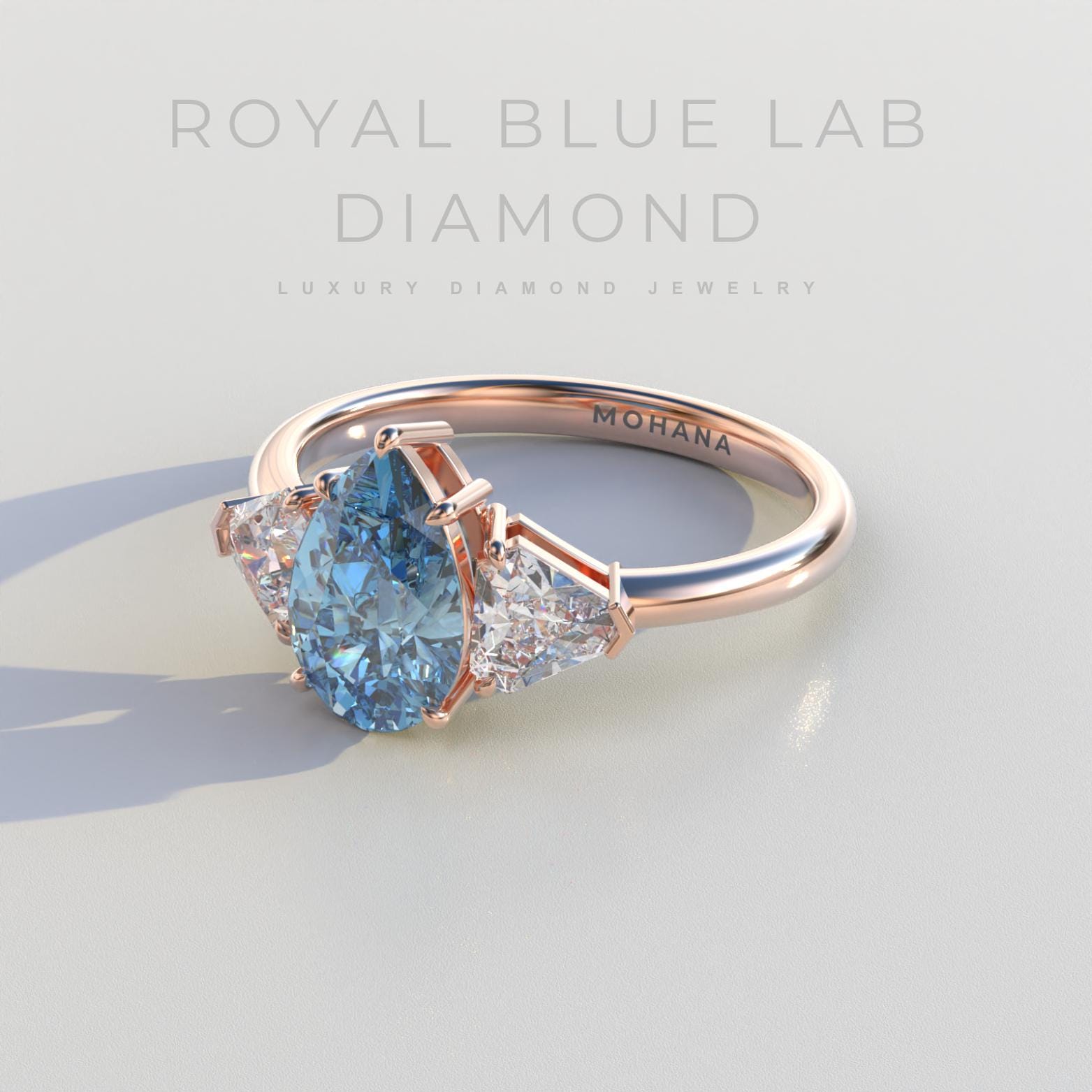 2 Carat Blue Color IGI Certified Three Stone Pear Shape Excellent Cut ...