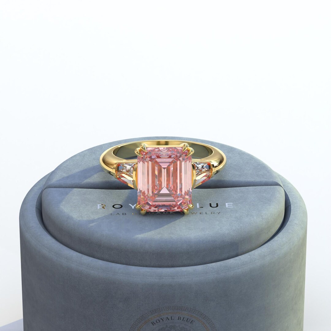 3carat Emerald Cut Pink Sapphire Diamond Ring, 3 Stone Tepper Budget ...