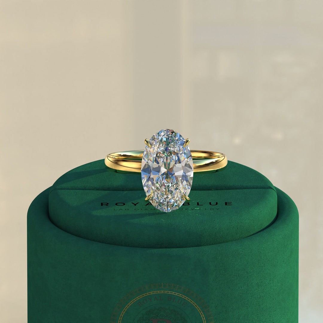4 CT Oval Cut Lab Grown Diamond Ring, 14K Solid Gold Wedding Ring, IGI ...