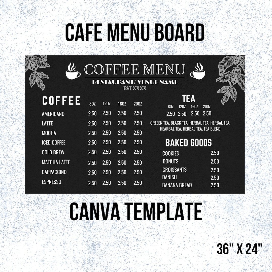 Minimal Coffee Shop Cafe Menu Board Template, Editable Cafe Menu ...
