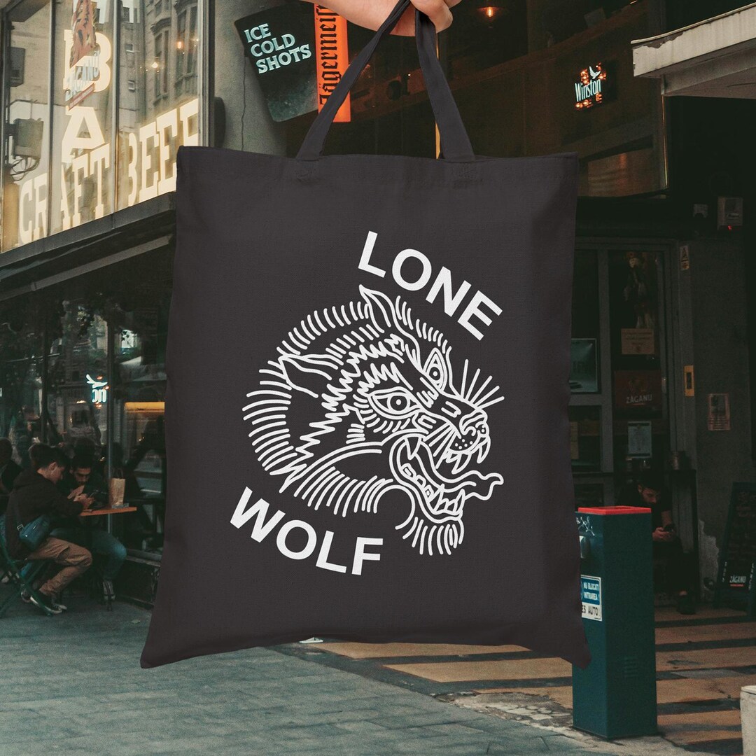 Lone Wolf Tote Bag, Traditional Wolf Head, Black - Etsy