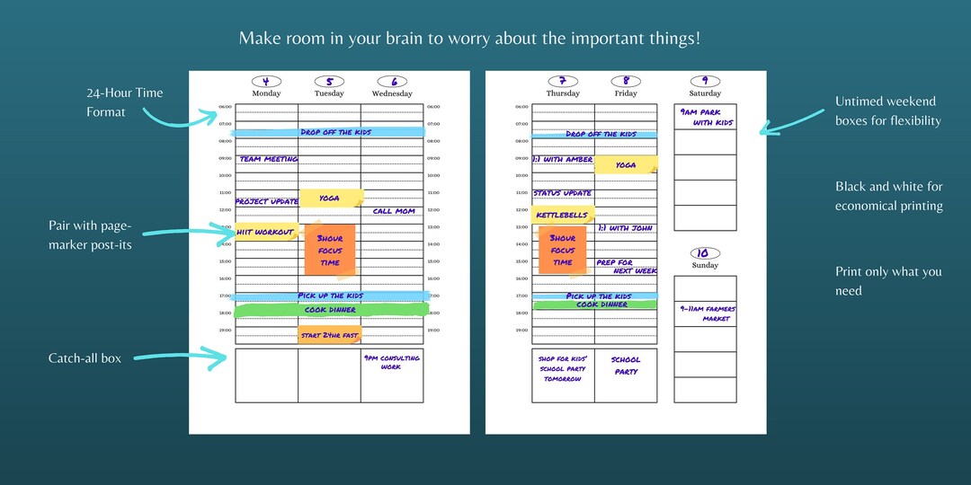 6AM Start, Letter-sized Printable Time Block Planner, 7-day View, 14 ...