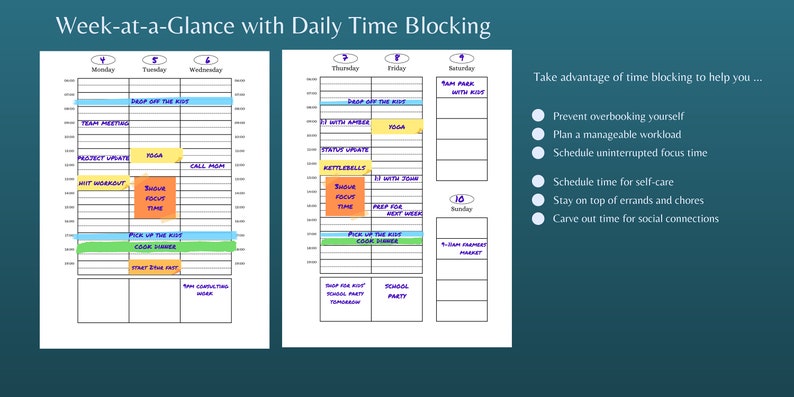 6AM Start, Letter-sized Printable Time Block Planner, 7-day View, 14 ...