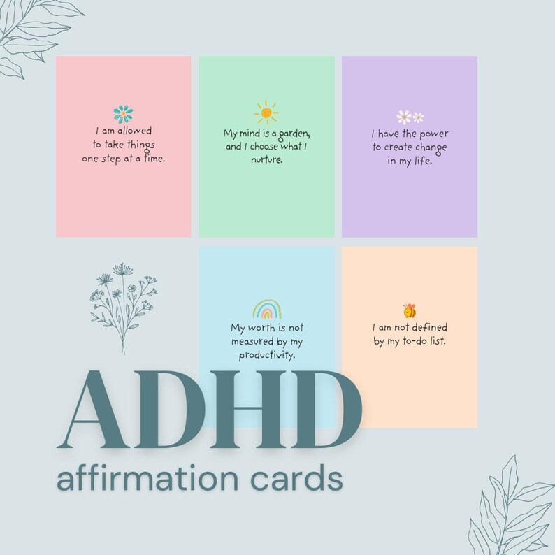 50 Affirmation Cards Printable, ADHD Affirmation Cards, Digital ...