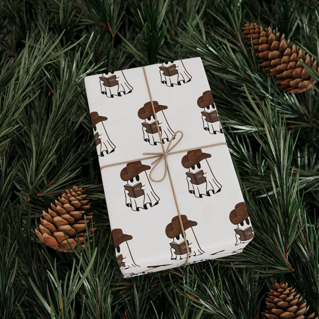 Cute Cowboy Ghost Reading a Book Wrapping Paper, Goolish Gift Wrap for ...