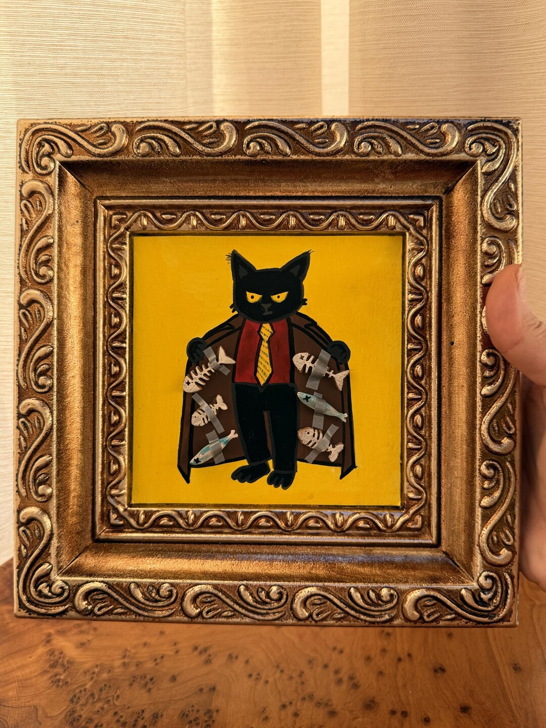 Hand Painted - the Fish Smuggler Cat - 3D Fish - Vintage Frame - Etsy