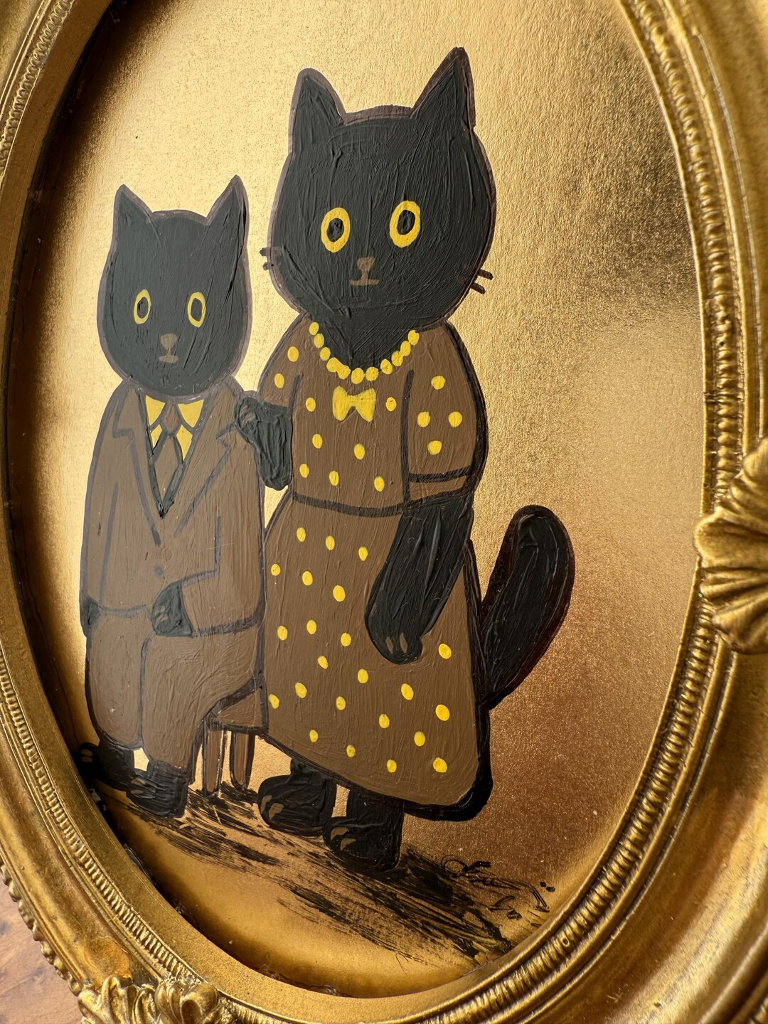 Hand Painted - Bonnie and Clyde - Momma and Poppa Cat - Vintage Frame ...