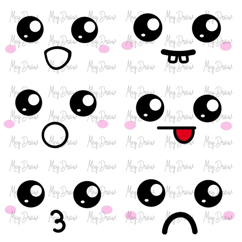 Kawaii Faces, Cute Face Clipart, Cartoon Emoji Face. - Etsy