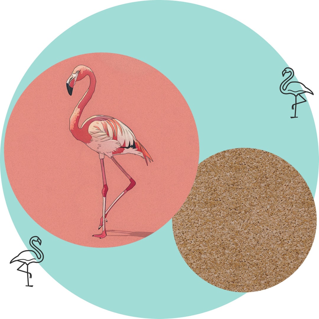 Flamingo Coaster, Cork Back Coaster, Flamboyant Bird Gift, Exotic Gift ...