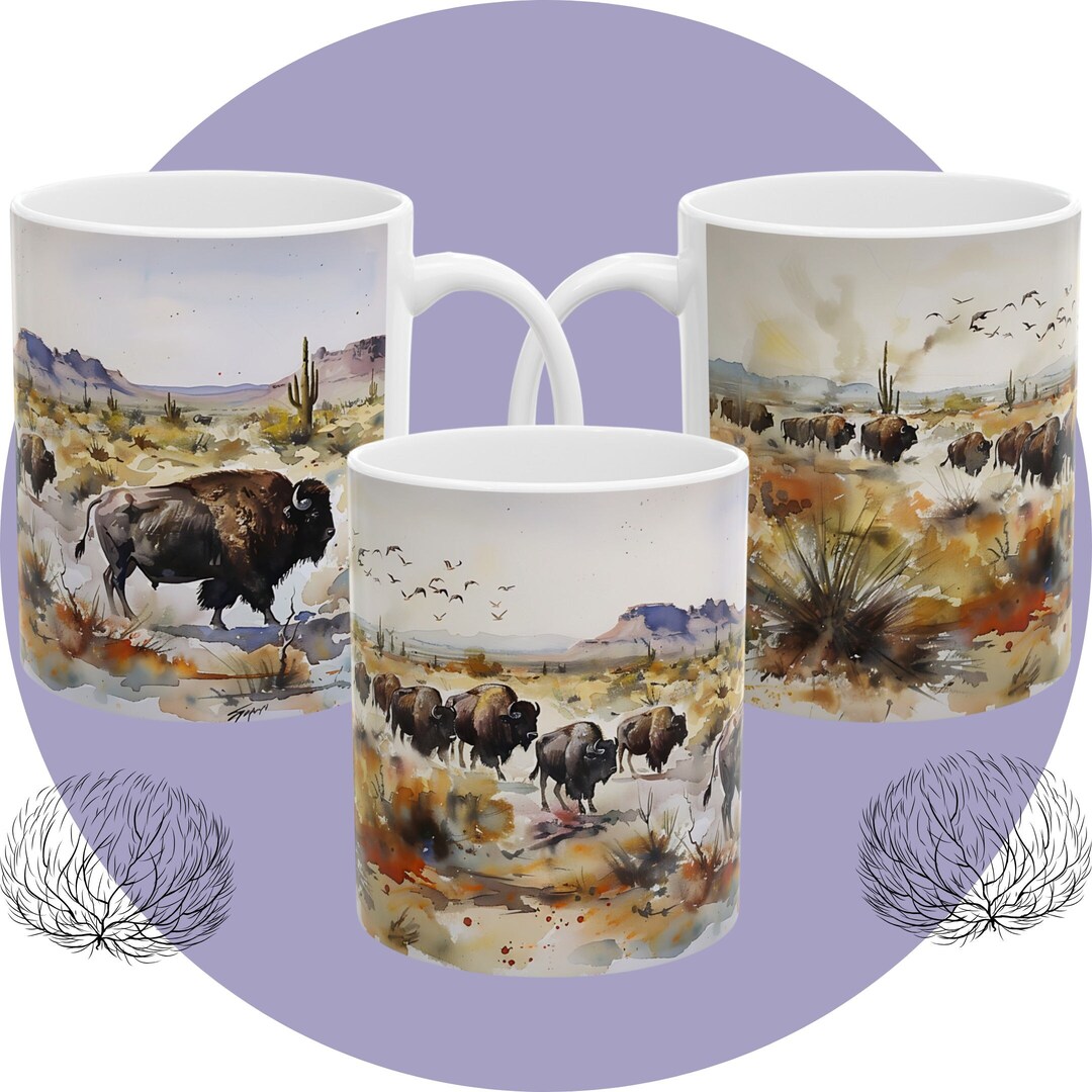 Wandering Buffalo Mug, Buffalo Lover Gift, Watercolor Mug, Native ...