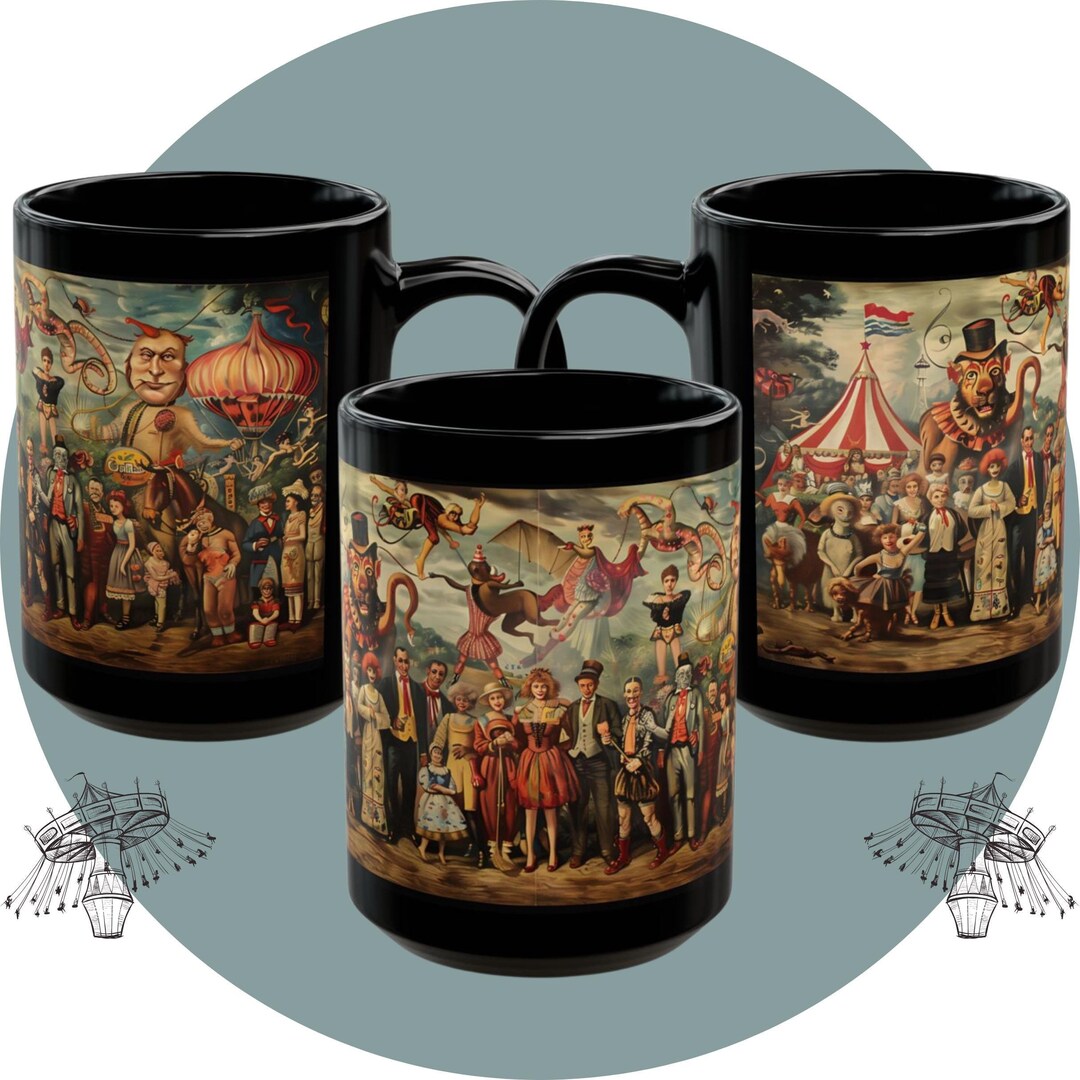 Circus Gift Mug, Surreal Mug, Circus Scene, Freak Show Mug, Big Top Mug ...