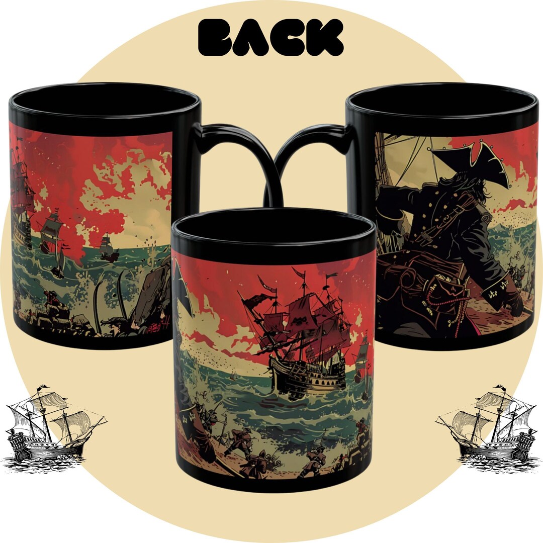 Pirate Mug, Nautical Scene Mug, Antique Pirate,pirate Battle,at Sea Mug ...