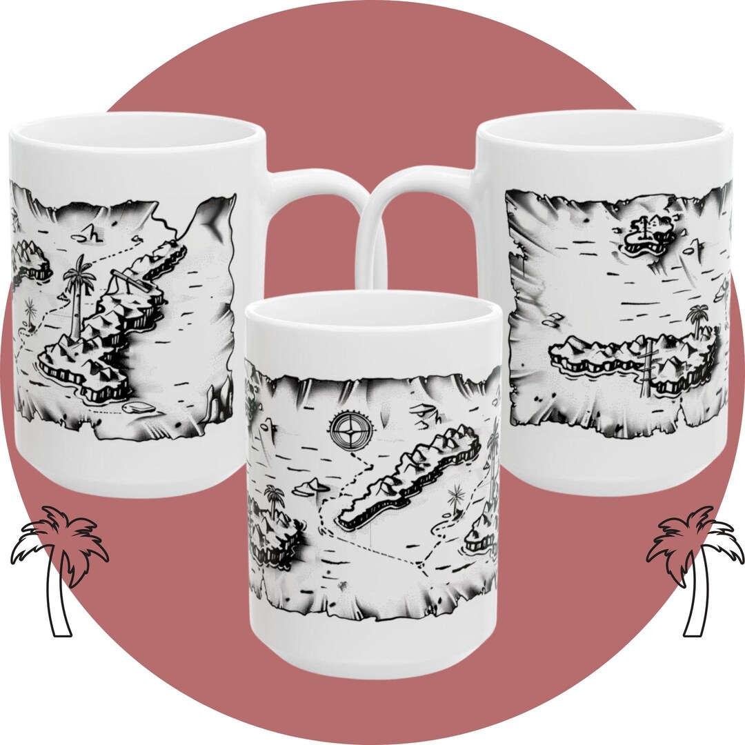 Treasure Map Mug, Antique Map Art, Pirate Map,explorer Gift,black and ...