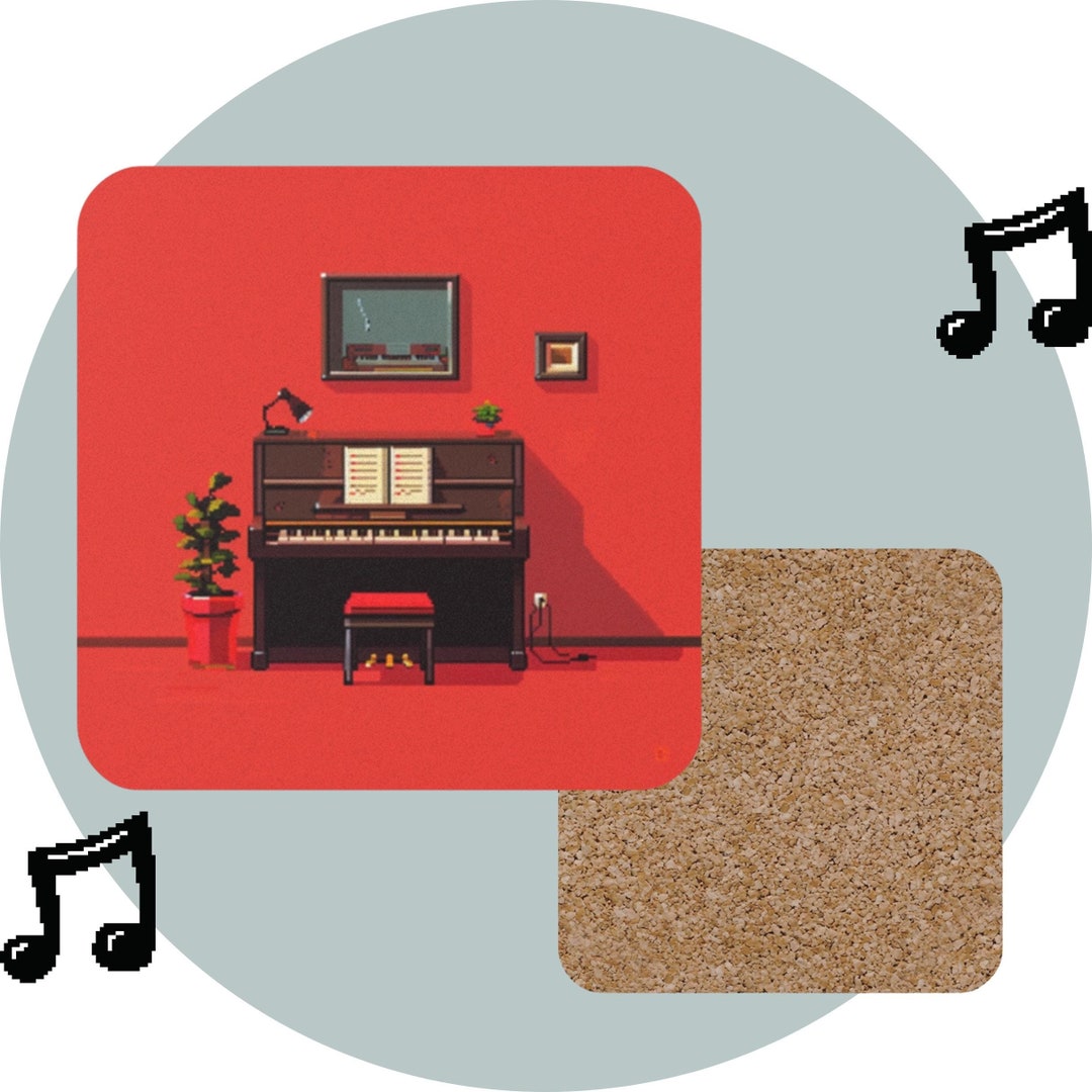 Piano Pixel, Music Coaster, Cork Back Coaster, Musician Gift, Pianist ...