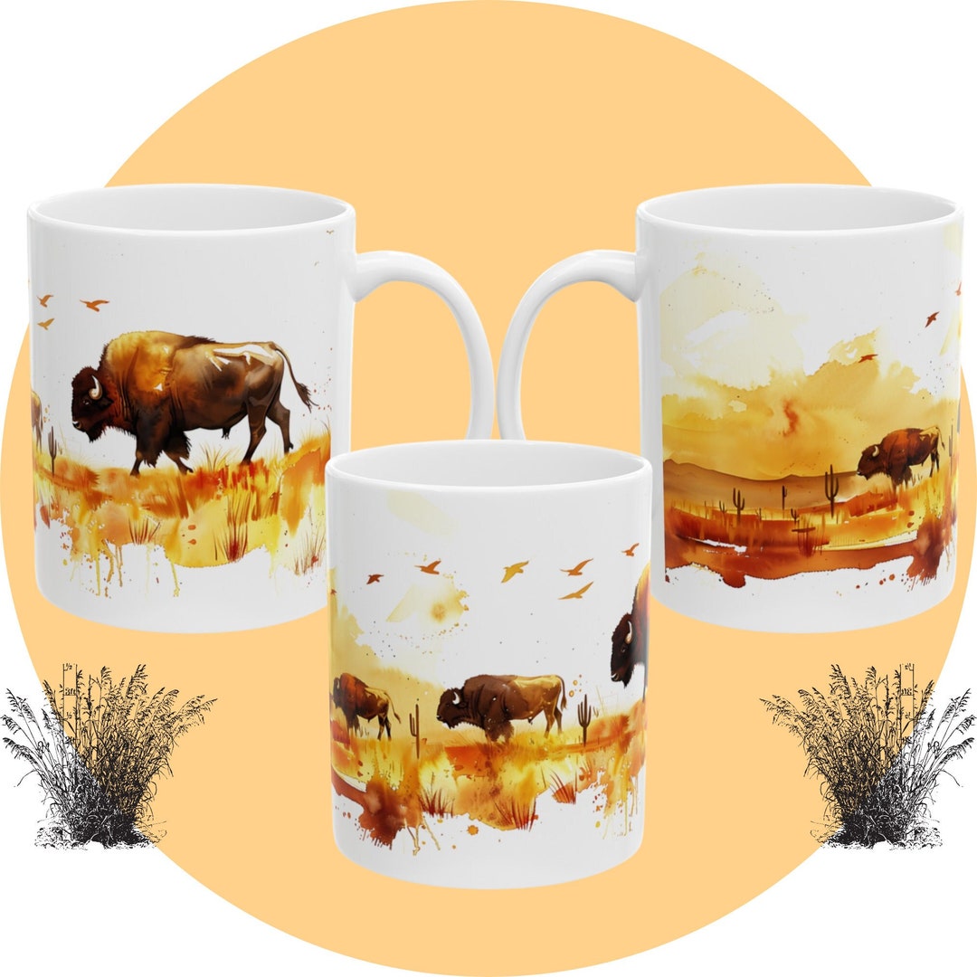 Wandering Buffalo Mug, Buffalo Lover Gift, Watercolor Mug, Wilderness ...