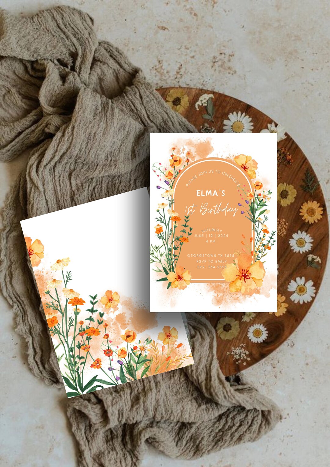 Editable Orange Flower Birthday Invitation, Enchanted Fairy First ...