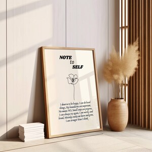 Note to Self, Positive Mindfulness Wall Art, Mental Health Art Print ...