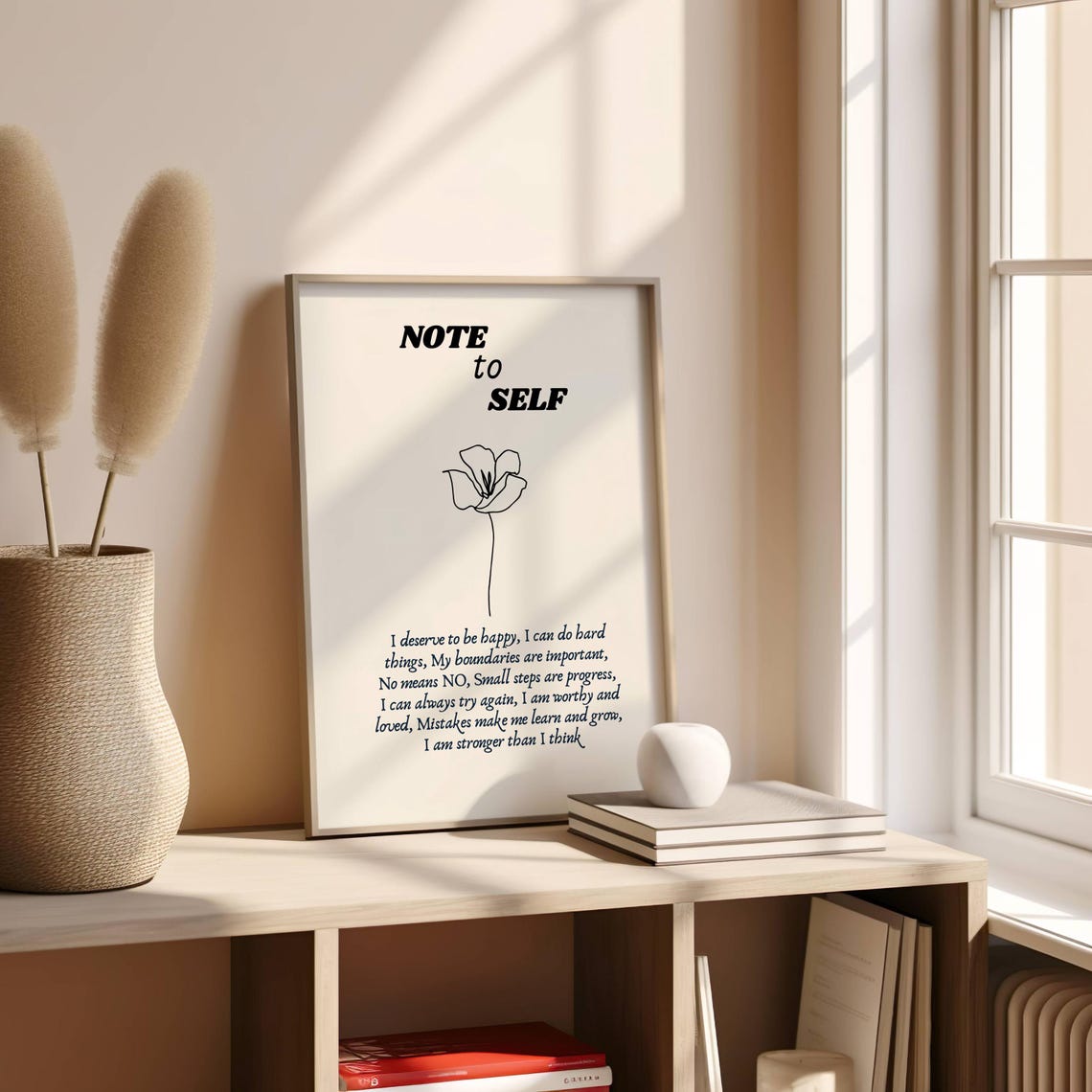 Note to Self, Positive Mindfulness Wall Art, Mental Health Art Print ...