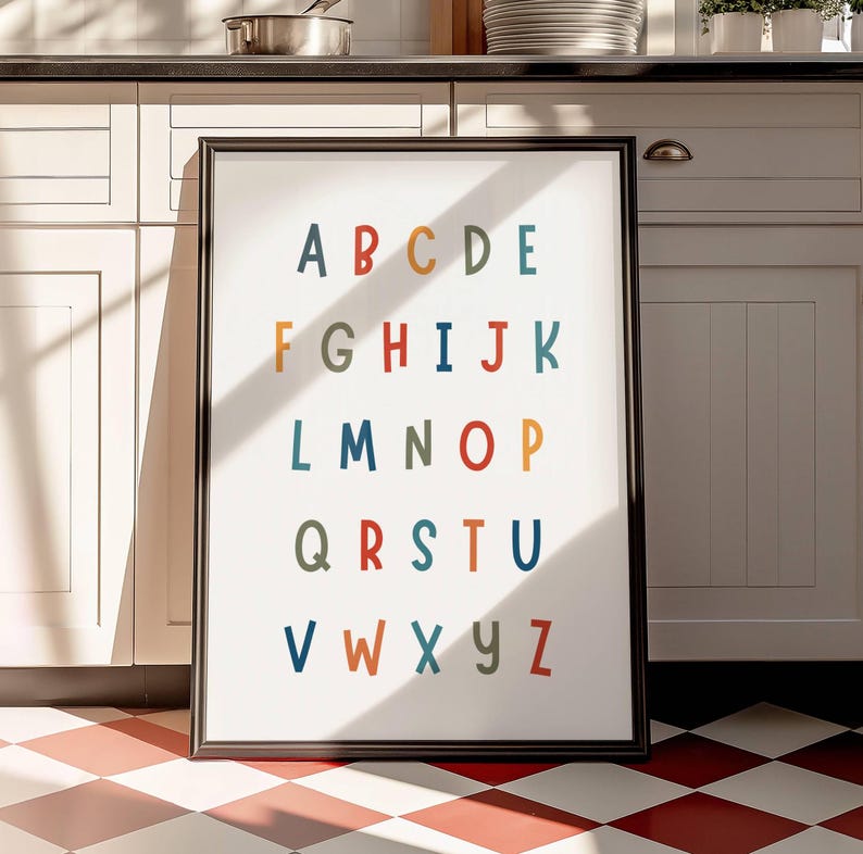 Rainbow Alphabet Poster, Kids Room Educational Wall Art Printable ...